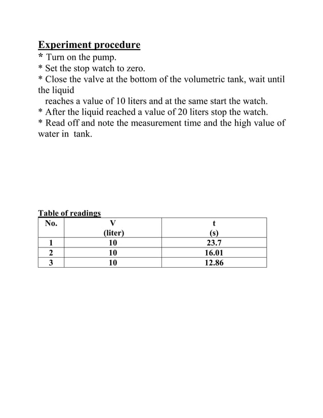 fluid mechanics exp. Flow rate | PDF