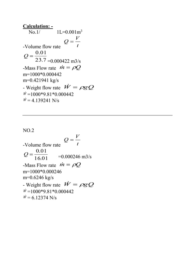 fluid mechanics exp. Flow rate | PDF