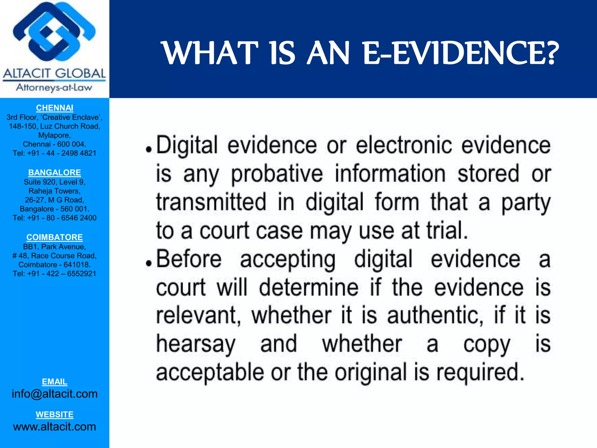 Admissibility of electronic evidence in india | PPTX