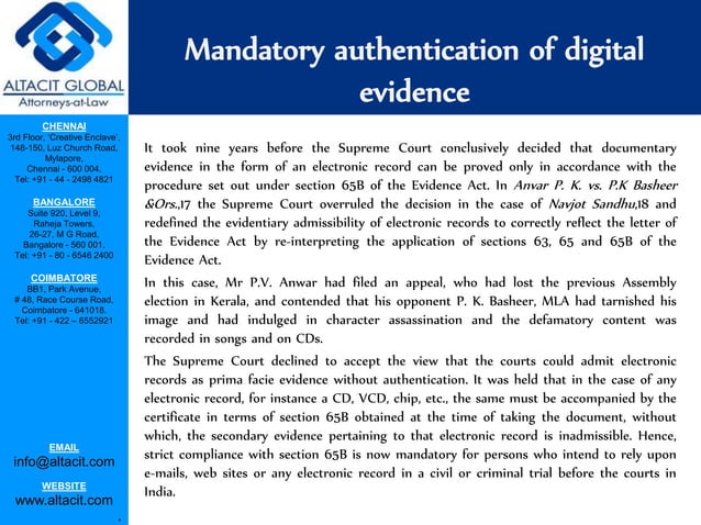 Admissibility of electronic evidence in india | PPTX | Law