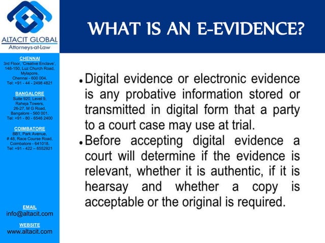 Admissibility of electronic evidence in india | PPTX | Law