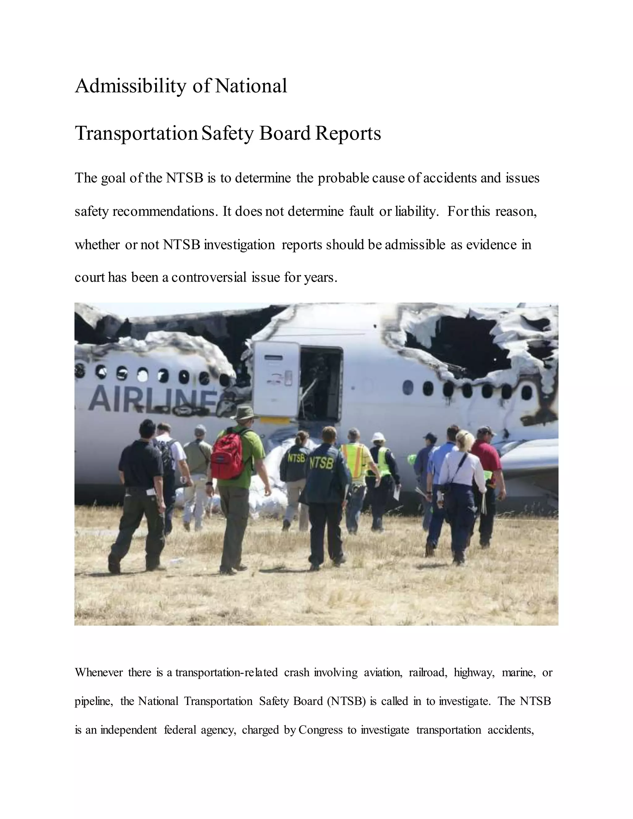 Admissibility of national transportation safety board reports | DOCX ...