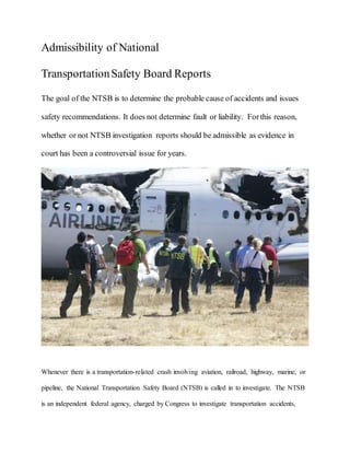Admissibility of national transportation safety board reports | DOCX ...