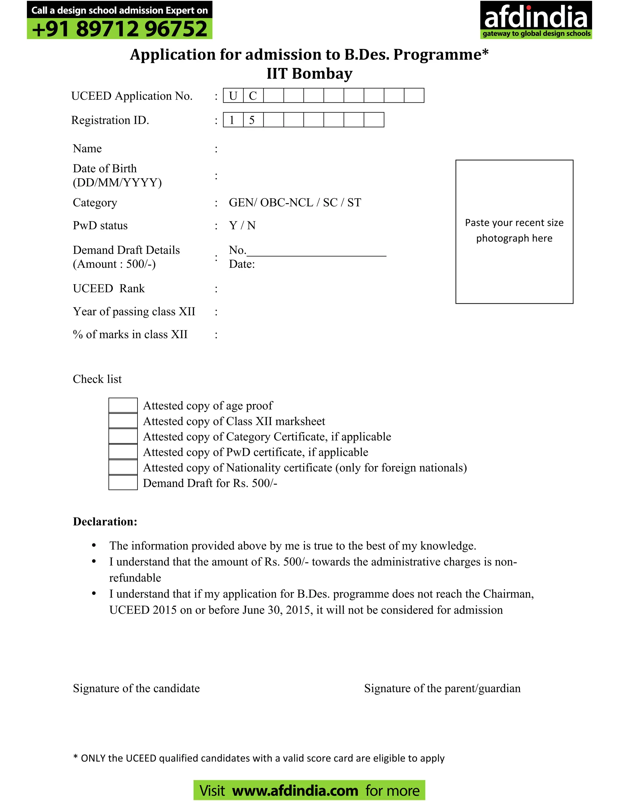 Admission form- b des-programme-idc-iit-bombay | PDF