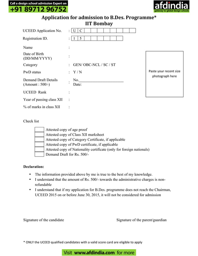 Admission form- b des-programme-idc-iit-bombay | PDF