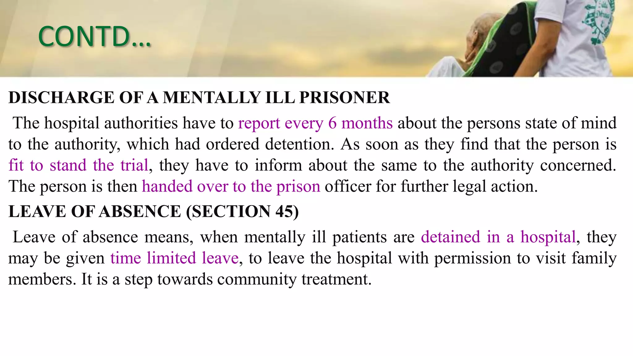 Admission and discharge of mentally ill | PPTX
