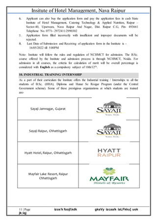 Admission Brochure IHM Raipur 2022-23 | PDF