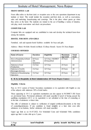 Admission Brochure IHM Raipur 2022-23 | DOCX | Hospitality Industry ...