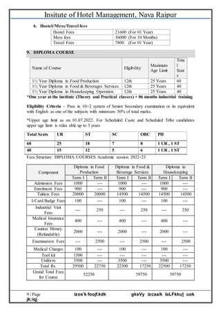 Admission Brochure IHM Raipur 2022-23 | DOCX | Hospitality Industry ...