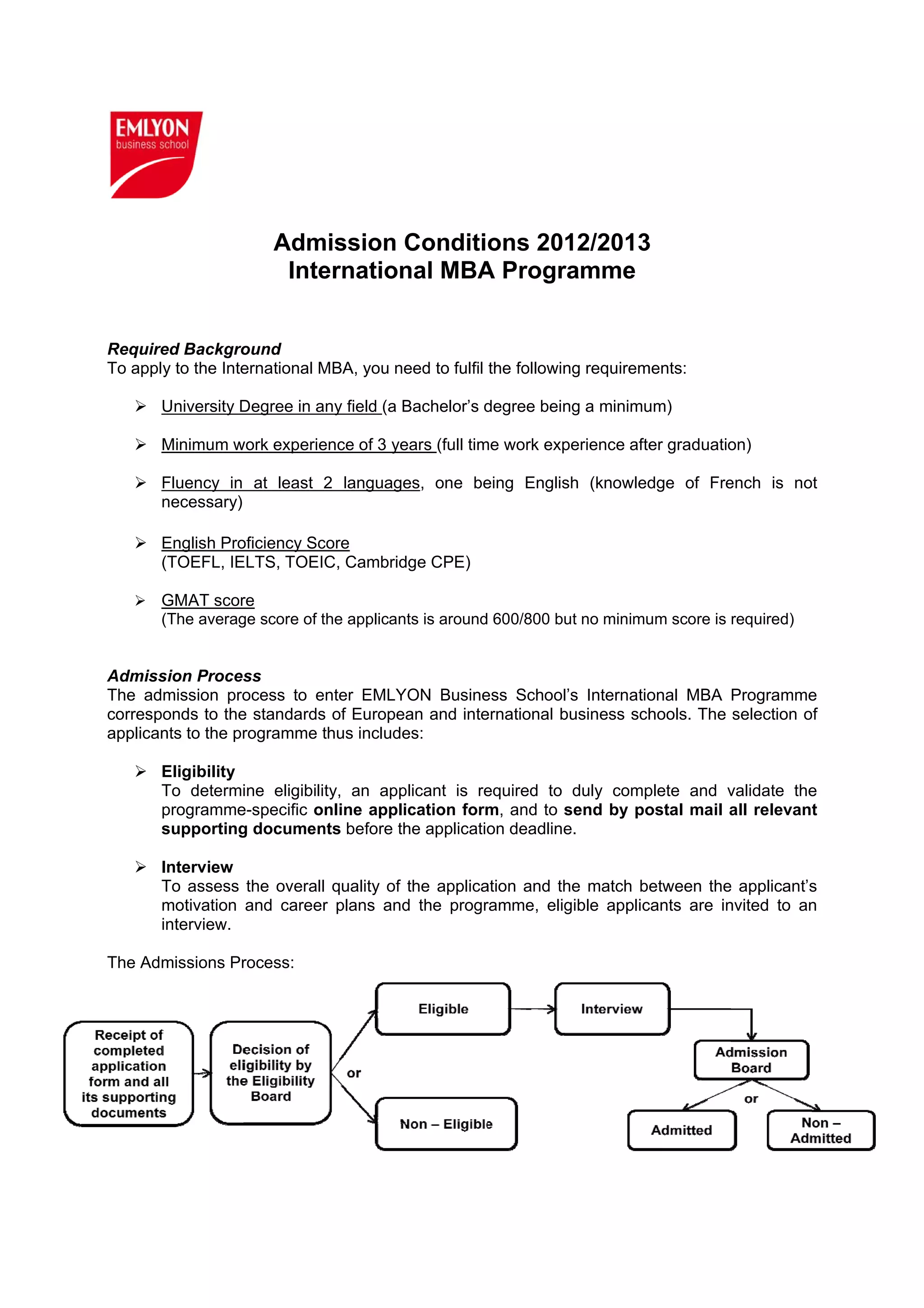 Emlyon Business School Admission conditions imba 2013 | PDF
