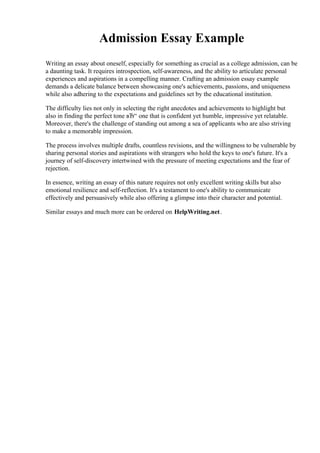 Admission Essay Example. Beaufort County Community College | PDF