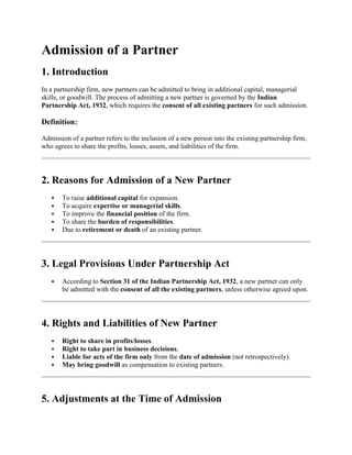 Admission of a partner in a Partnership Firm | DOCX