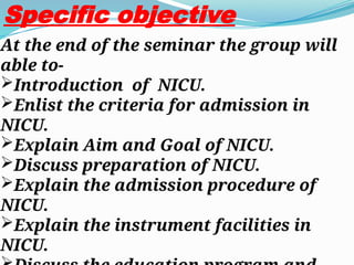 ADMISSION OF NEONATE IN NICU NURSING STUDENTS | PPTX