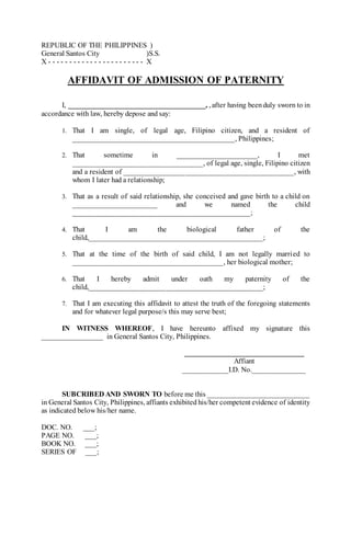 Affidavit of Admission of paternity | DOCX