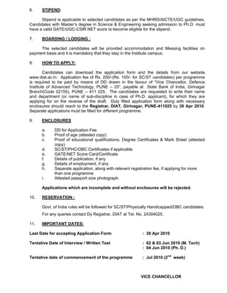 Admission to ph_d_m_tech_2010_2011- diat | PDF | Postgraduate Education | College Education