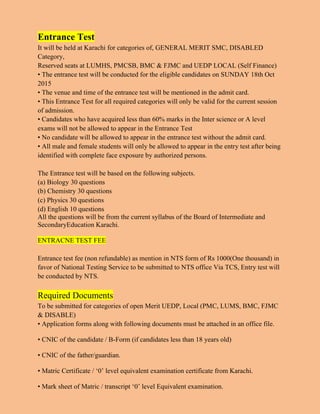 Admission updates for MBBS in Sindh Medical College | DOC
