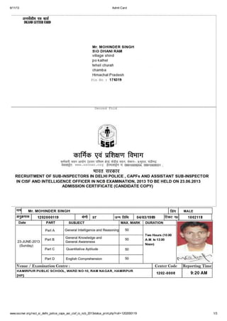 Admit card | PDF | Education