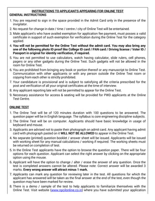 Admit card for online examination | PDF