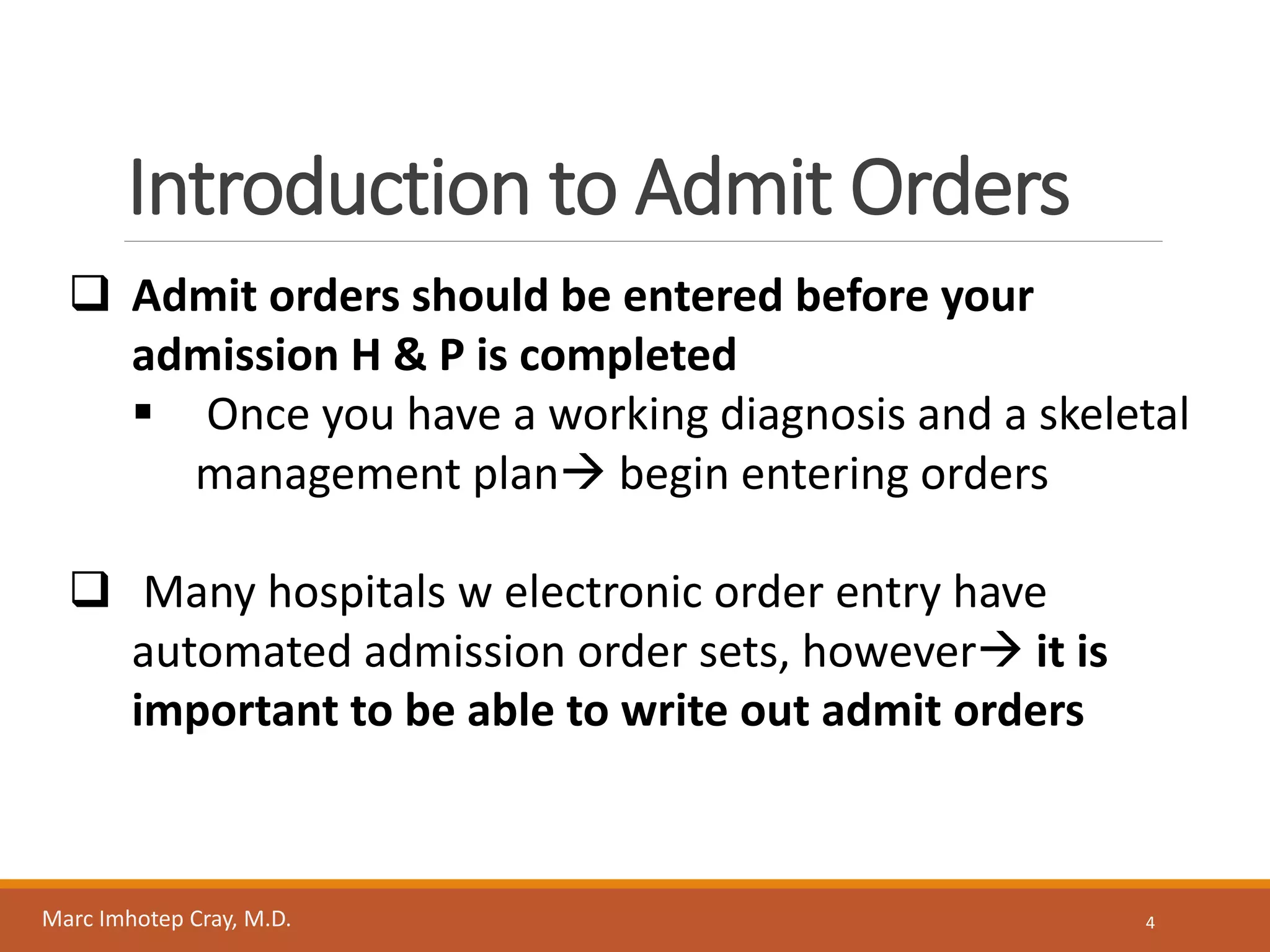 Admitting a Patient to the Hospital_Admit Orders | PDF
