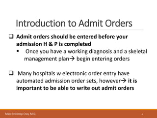 Admitting a Patient to the Hospital_Admit Orders | PDF