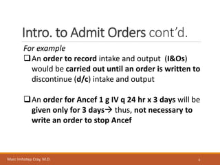 Admitting a Patient to the Hospital_Admit Orders | PDF