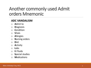 Admitting a Patient to the Hospital_Admit Orders | PDF