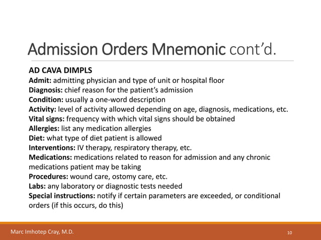 Admitting a Patient to the Hospital_Admit Orders