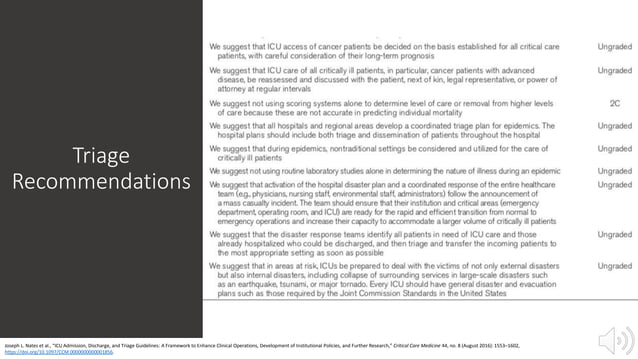 ICU - Admission, Triage, Discharge ICU - Admission, Triage, Discharge