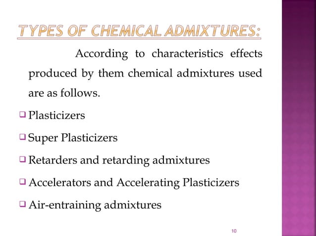 Admixture of concrete | PPT | Chemistry | Science