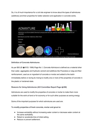 ADMIXTURE USED IN CONCRETE.docx | Civil Engineering Industry | Industries
