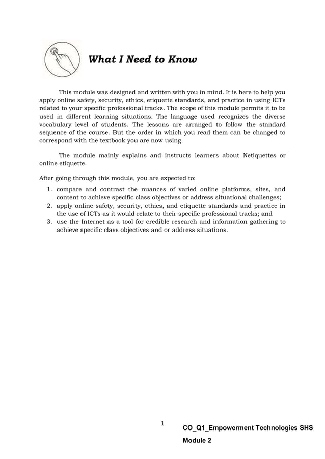 Admshs emp tech_q1_m2_netiquettes | PDF | Internet for Beginners | Internet