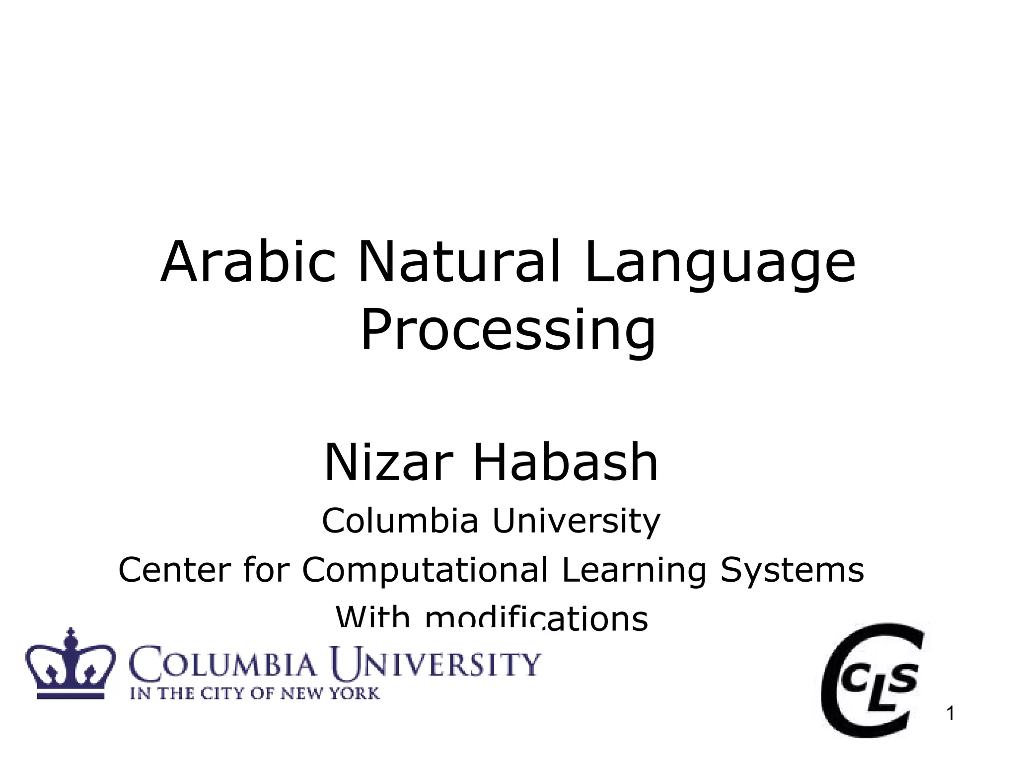 Habash: Arabic Natural Language Processing | PPT