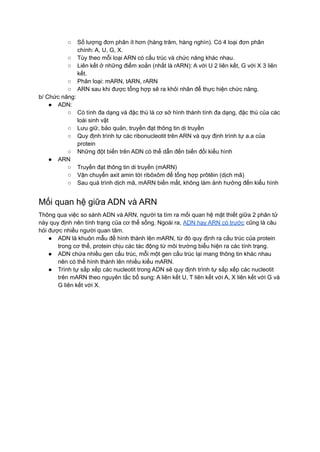 So sánh ADN và ARN, mối liên hệ giữa ADN, ARN trong sự sống | PDF