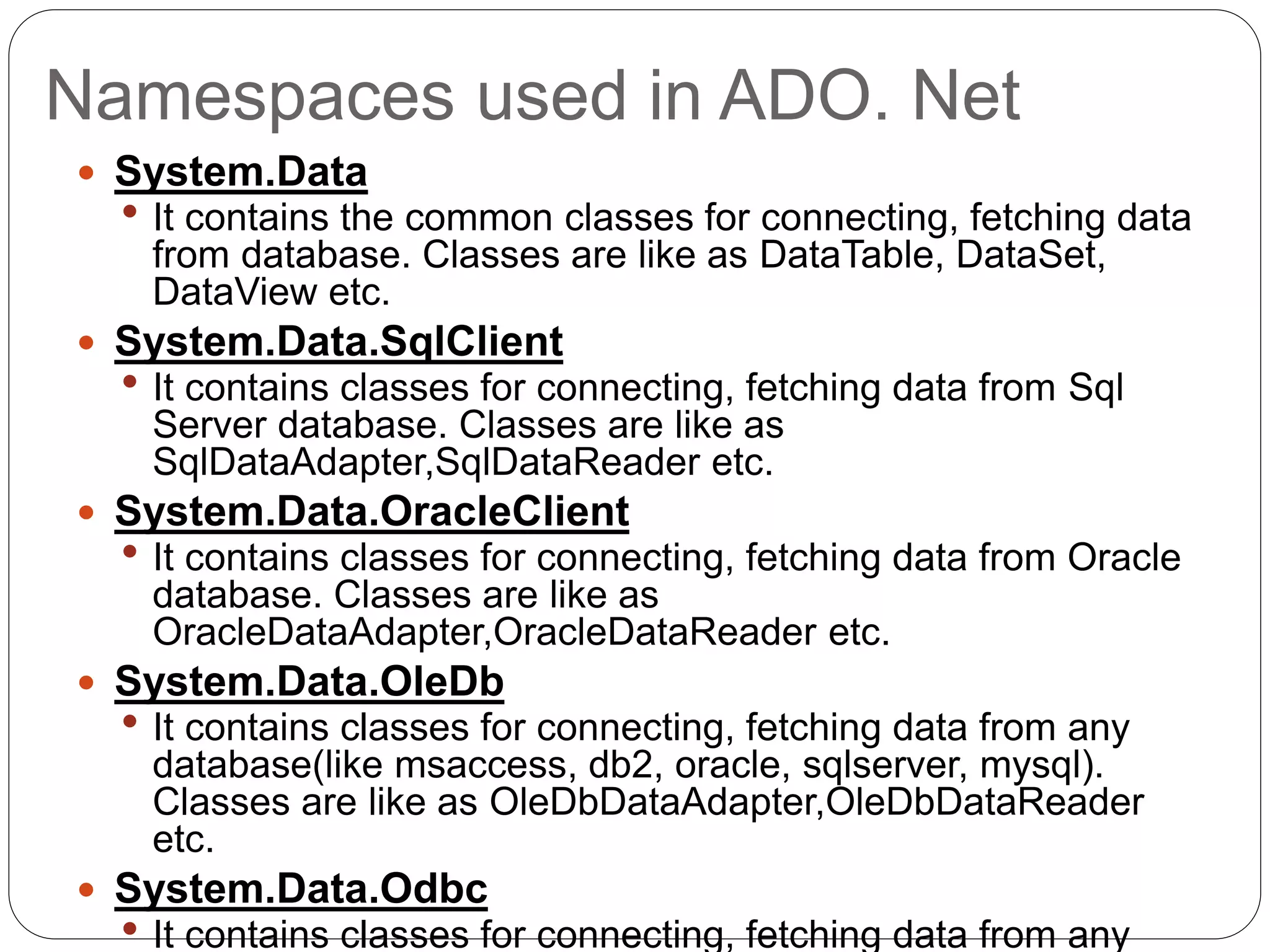 Adonet Tutorial Pptx Databases Computer Software And Applications