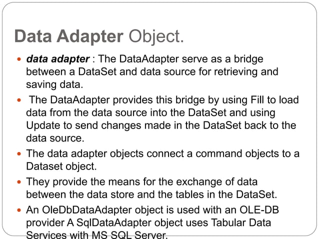 Ado Net Tutorial Pptx Databases Computer Software And Applications