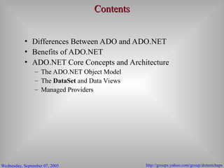 ADO.NET TECHNOLOGY WITH SCOPE AND PROS OF TECHNOLOGY | PPT