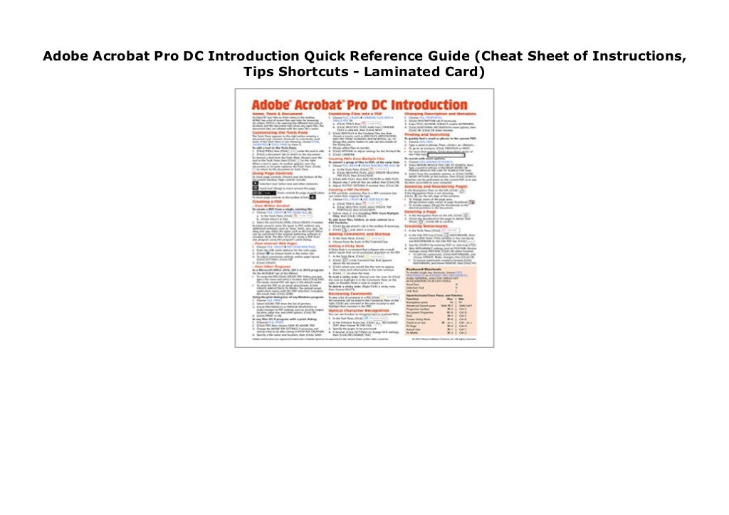 Adobe Acrobat Pro DC Introduction Quick Reference Guide (Cheat Sheet of ...