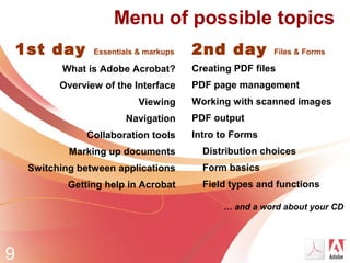 Adobe Acrobat 9 welcome & workshop outline w forms (2009) | PPT