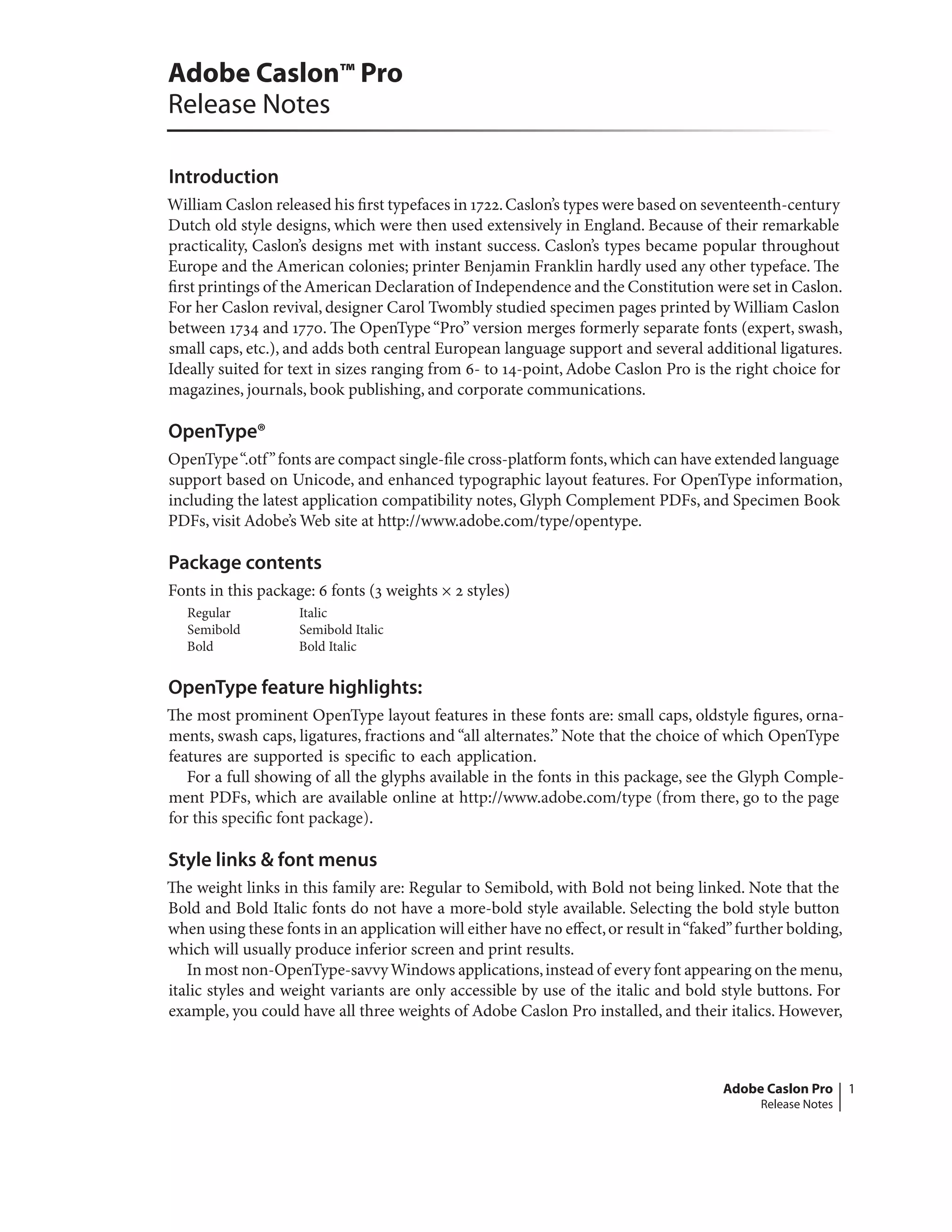 Adobe caslon pro readme | PDF