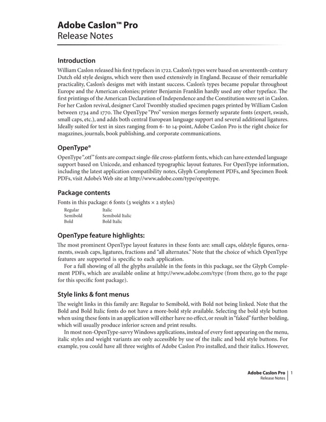 Adobe caslon pro readme | PDF | Desktop Publishing | Computer Software ...