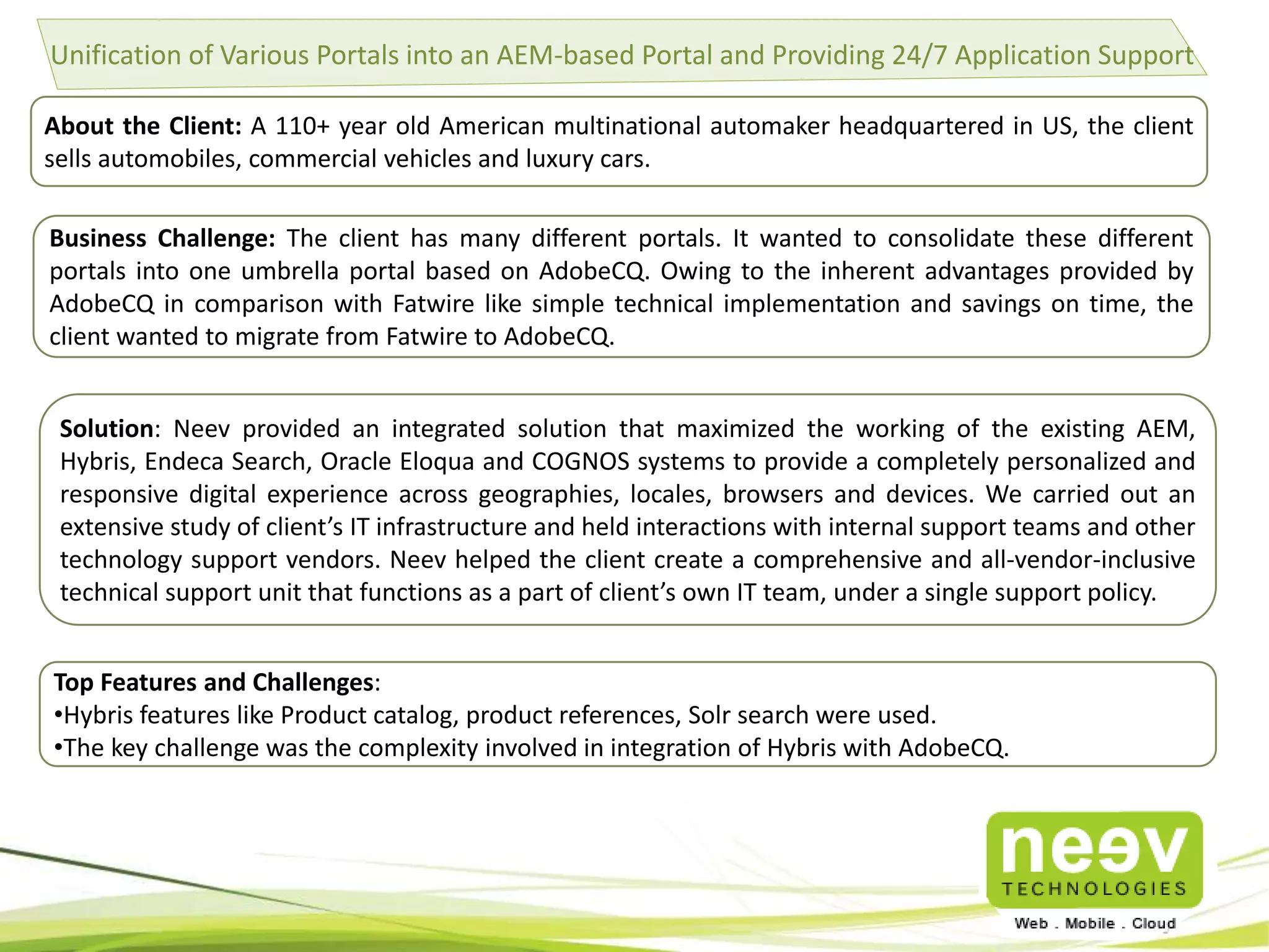 Adobe Experience Manager (Adobe CQ) Capabilities and Experience @ Neev ...