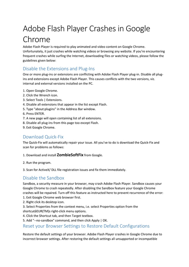 Adobe Flash Player Crashes in Google Chrome | PDF | Browsers | Computer ...