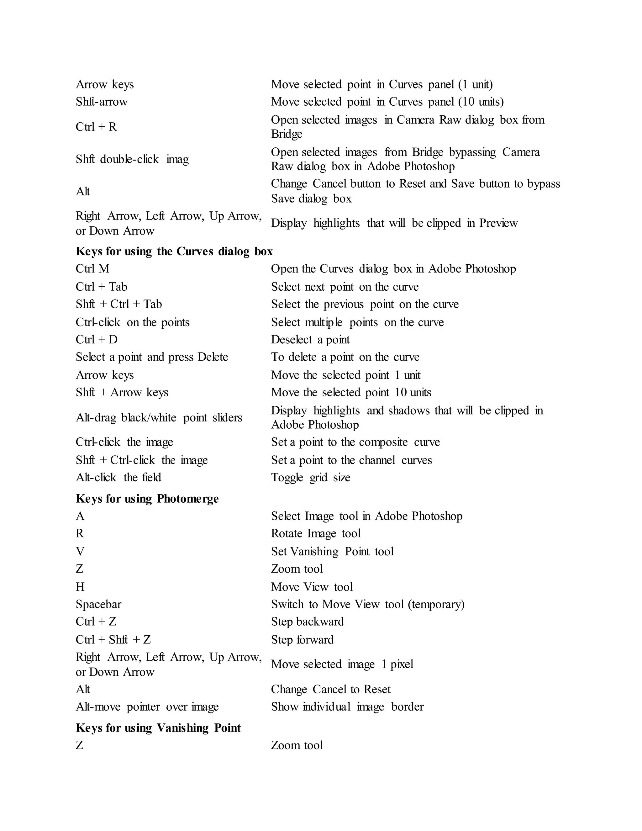 Adobe photoshop cs3 keyboard shortcuts | DOCX