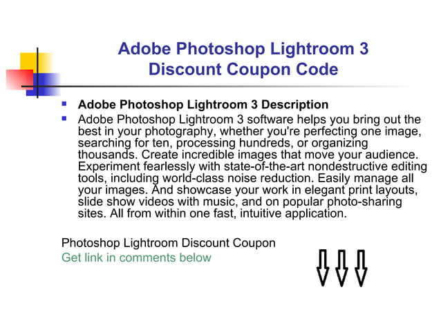 Adobe photoshop lightroom 3 discount coupon code | PPT