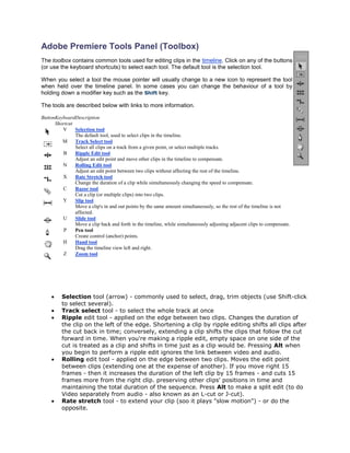 Adobe premiere tools panel | DOCX