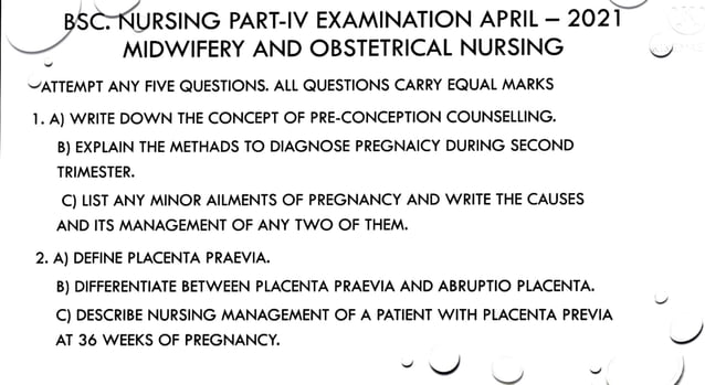 Bsc nursing 4th year OBSTETRICS AND GYANACOLOGY MAIN EXAM QUESTIONS ...