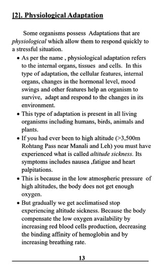 BIOLOGY INVESTIGATORY PROJECT ON ADAPTATION IN ANIMALS AND PLANTS | PDF