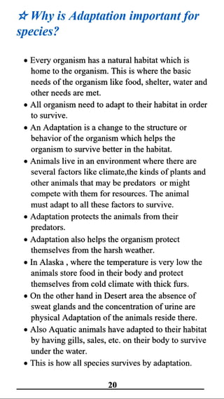 BIOLOGY INVESTIGATORY PROJECT ON ADAPTATION IN ANIMALS AND PLANTS | PDF