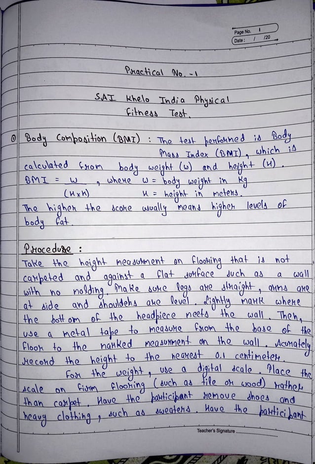 Class 12th PHE Practical - 1 [SAI Khelo India Physical Fitness Test] | PDF