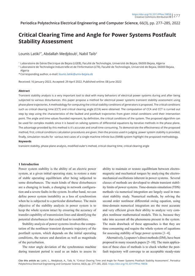postfault stability analysis in power system | PDF